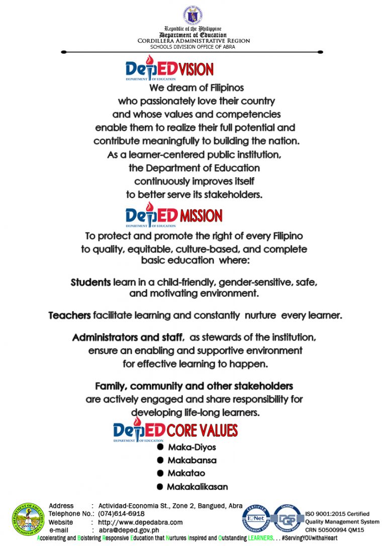 Vision & Mission | Welcome to the official website of DepEd ABRA